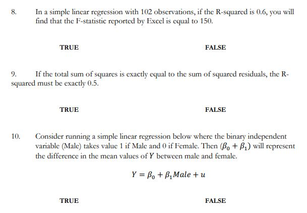Solved 8. In a simple linear regression with 102 | Chegg.com