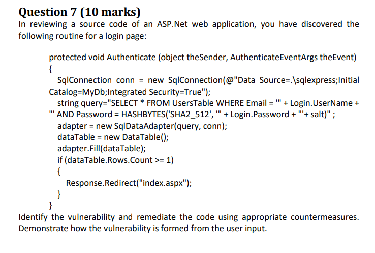Solved Question 7 (10 marks) In reviewing a source code of | Chegg.com