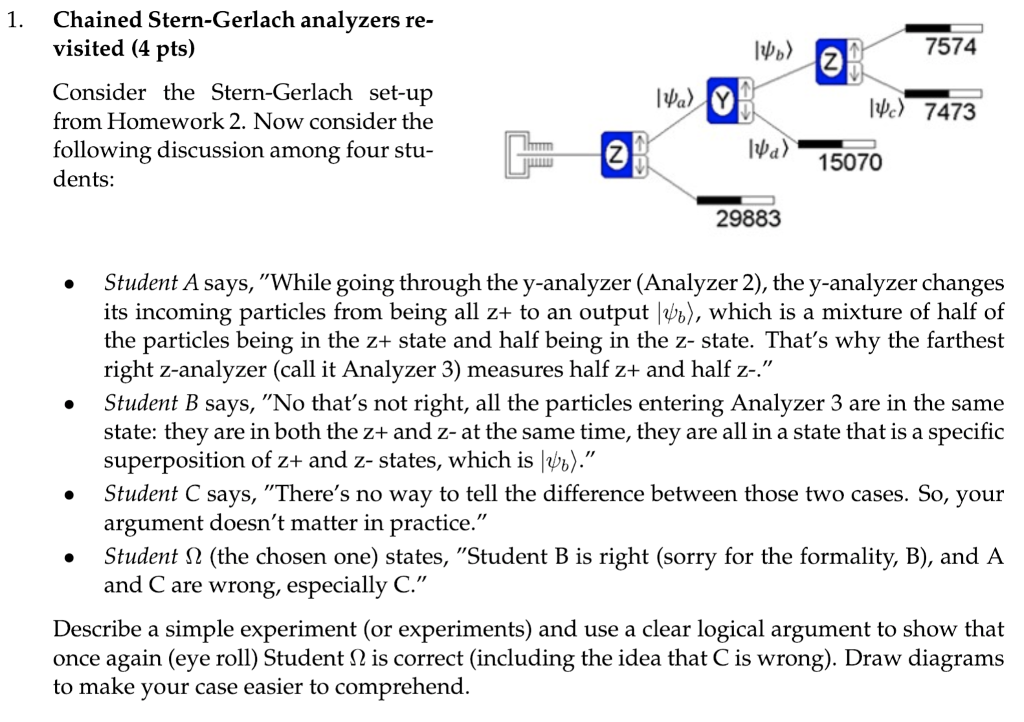 Solved 1. Chained Stern-Gerlach analvzers re 7574 visited (4 | Chegg.com
