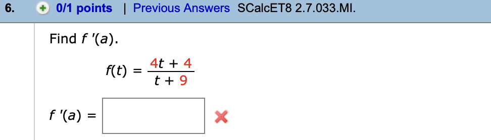 Solved 6. 0/1 points | Previous Answers SCalcET8 2.7.033.MI. | Chegg.com