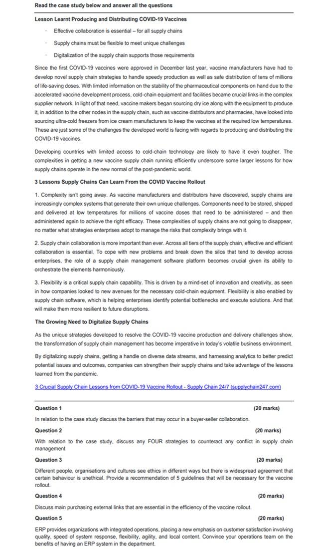 Solved Lesson Learnt Producing and Distributing COVID-19 | Chegg.com