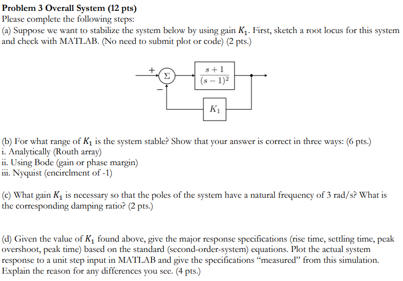 Problem 3 Overall System (12 pts) Please complete the | Chegg.com