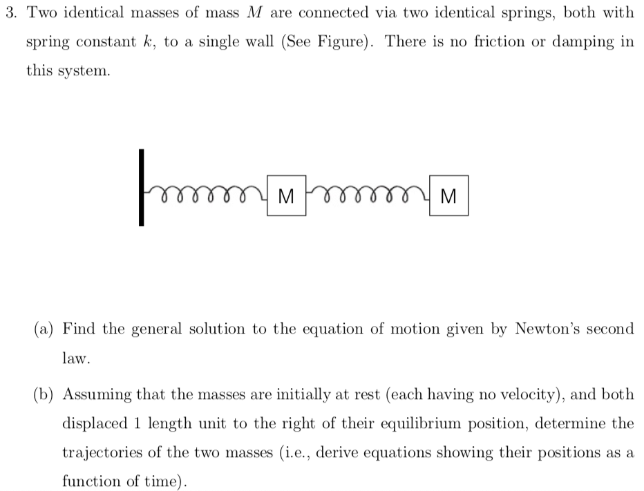 Solved 3. Two identical masses of mass M are connected via | Chegg.com