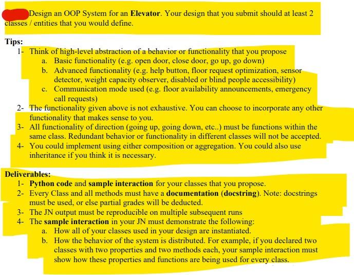 Solved Design an OOP System for an Elevator. Your design | Chegg.com