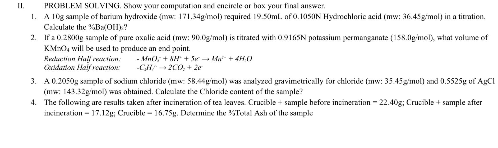 Solved II. PROBLEM SOLVING. Show your computation and | Chegg.com
