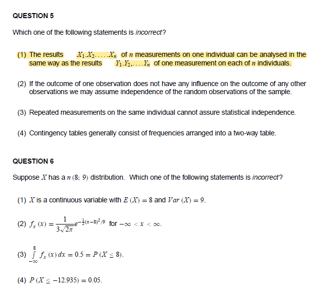 Solved QUESTION 5Which one of the following statements is | Chegg.com