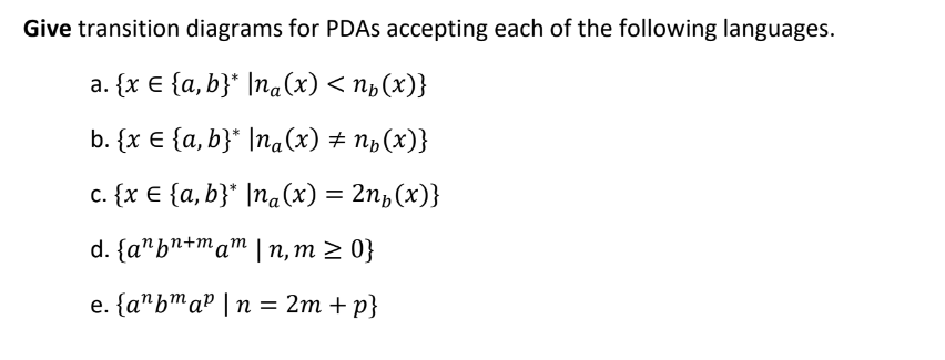 Solved Give transition diagrams for PDAs accepting each of | Chegg.com