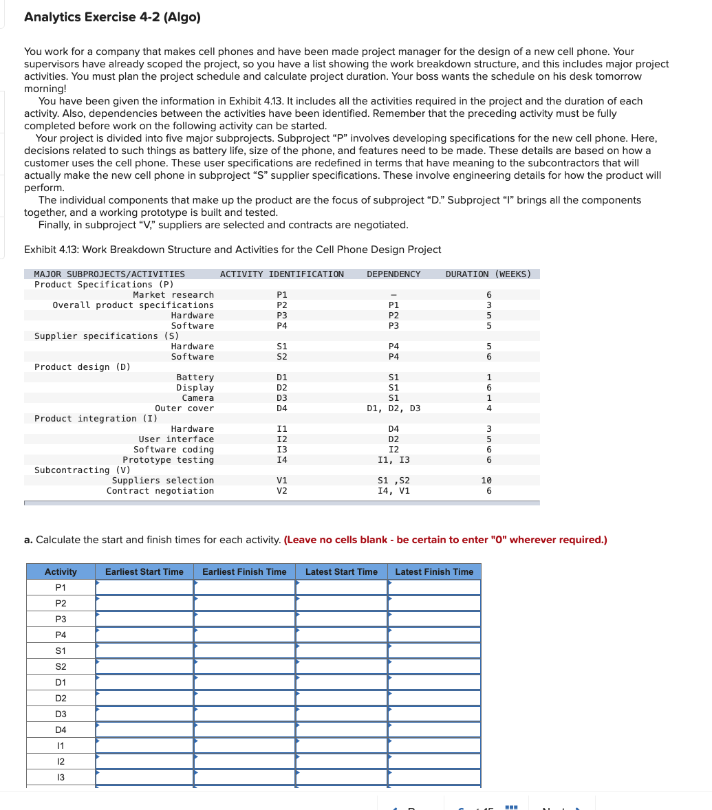Solved Analytics Exercise 4-2 (Algo) You work for a company | Chegg.com