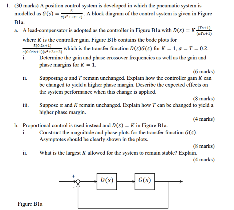 Solved 1. (30 marks) A position control system is developed | Chegg.com