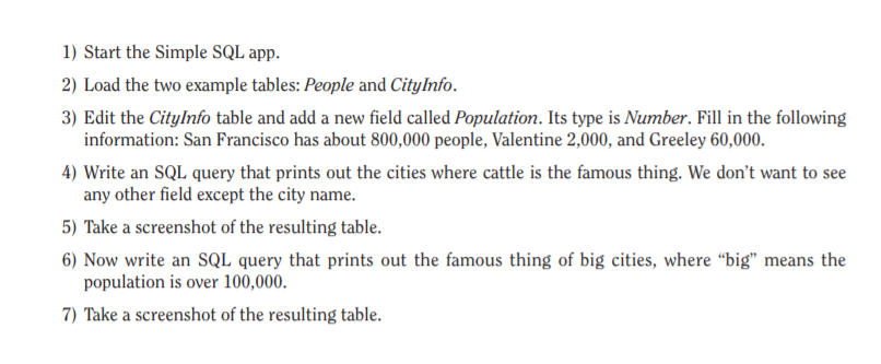 1) Start the Simple SQL app. 2) Load the two example | Chegg.com