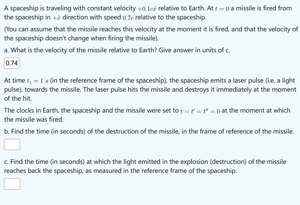 Solved A spaceship is traveling with constant velocity | Chegg.com