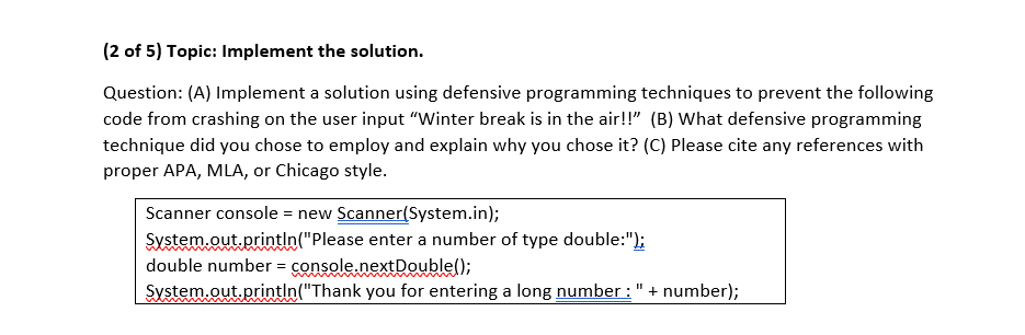 Solved (2 of 5) Topic: Implement the solution. Question: (A) | Chegg.com