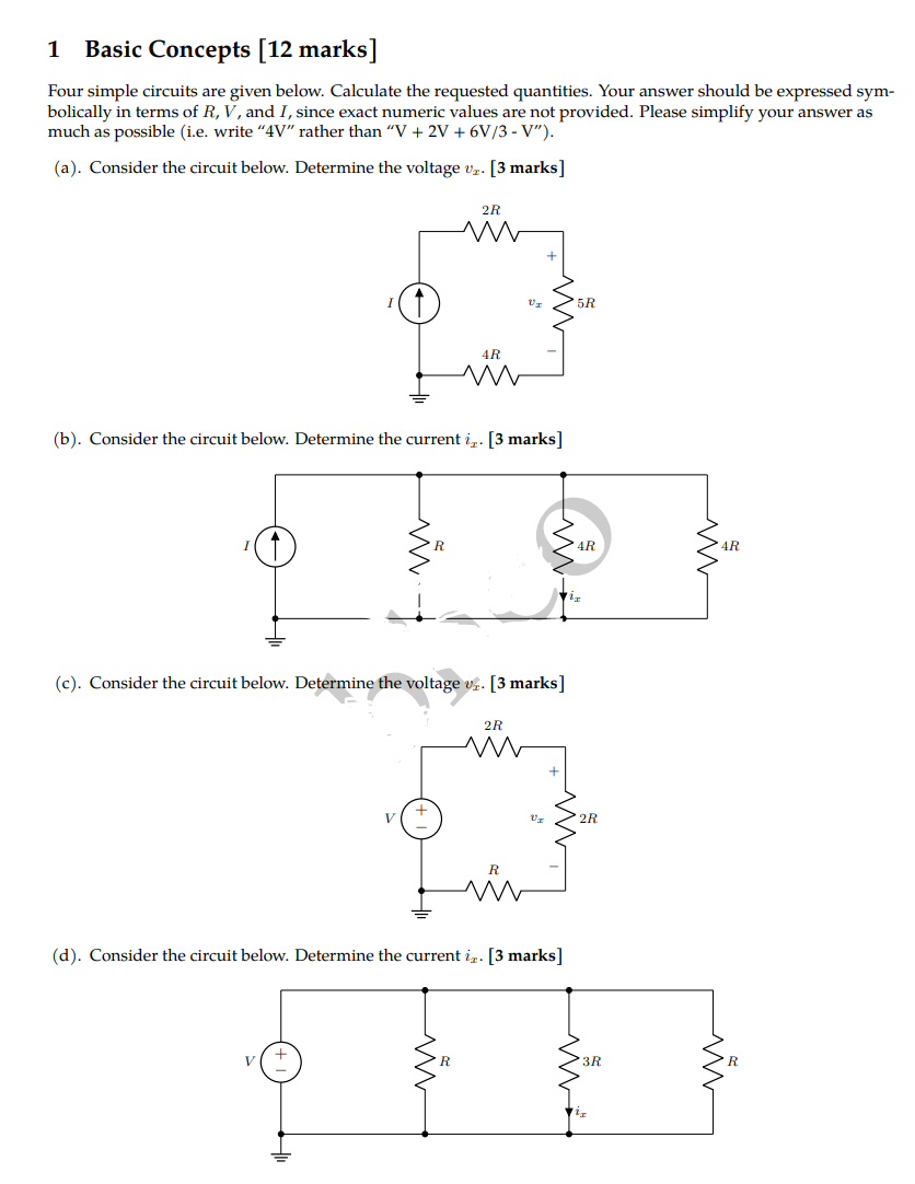Solved 1 Basic Concepts [12 marks] Four simple circuits are | Chegg.com