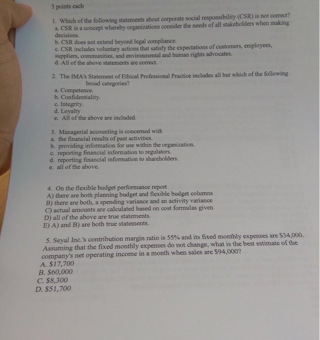 Solved 3 points each 1. Which of the following statements | Chegg.com