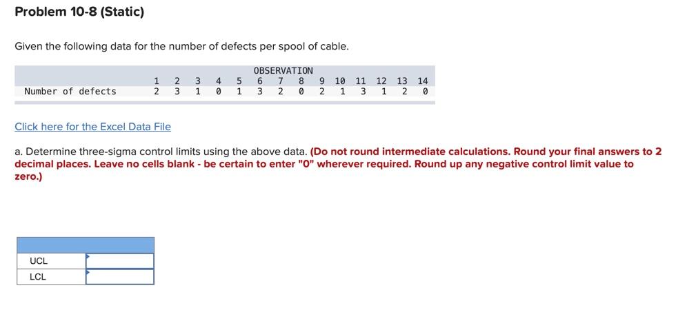 Solved Given the following data for the number of defects | Chegg.com
