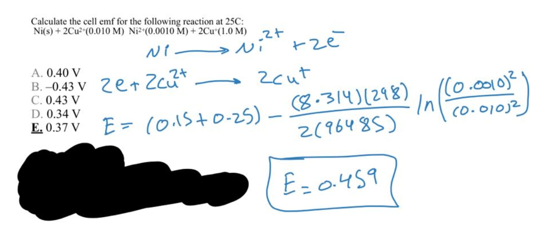 Solved Calculate the cell emf for the following reaction at | Chegg.com