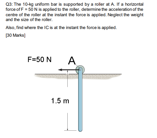 Solved Q3: The 10-kg uniform bar is supported by a roller at | Chegg.com