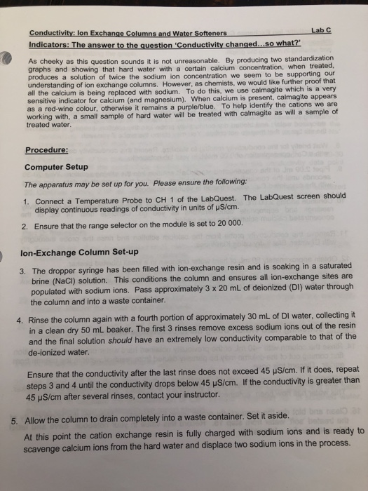 Solved Ion exchange columns and water softeners, how to | Chegg.com