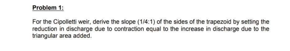 Solved Problem 1: For the Cipolletti weir, derive the slope | Chegg.com