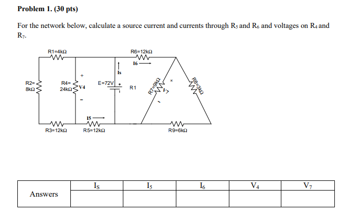 Solved For the network below, calculate a source current and | Chegg.com