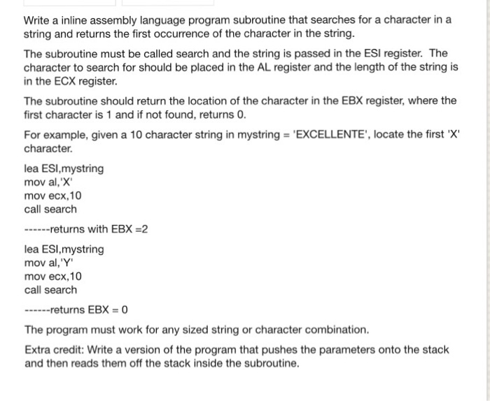 Solved Write A Inline Assembly Language Program Subroutine 9769