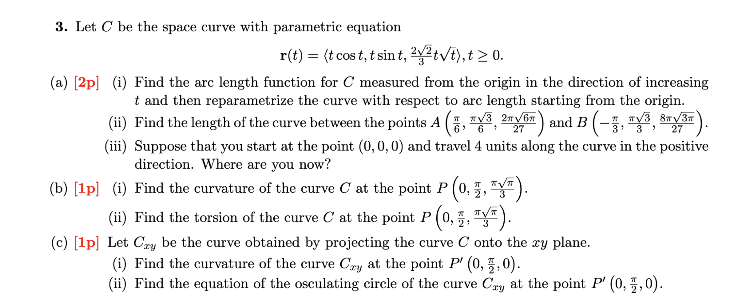 3. Let C be the space curve with parametric equation | Chegg.com