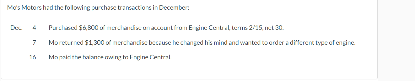Solved Mo's Motors had the following purchase transactions | Chegg.com