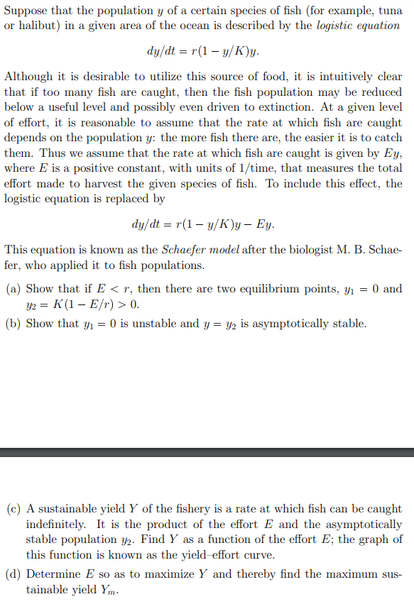 Solved Suppose that the population y of a certain species of | Chegg.com