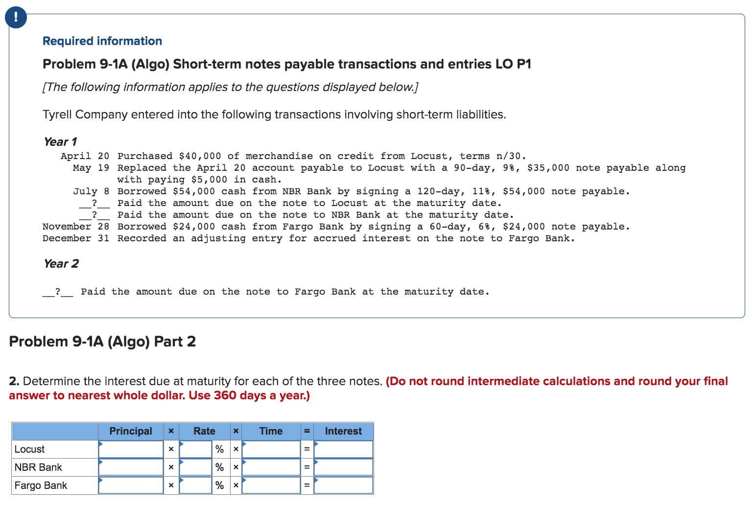 Solved Required information Problem 9-1A (Algo) Short-term | Chegg.com