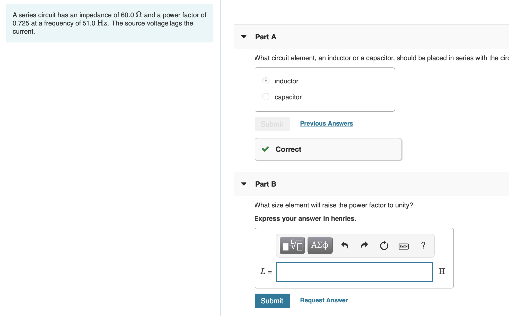 Solved An L-R-C series circuit is connected to a 120 Hz ac | Chegg.com