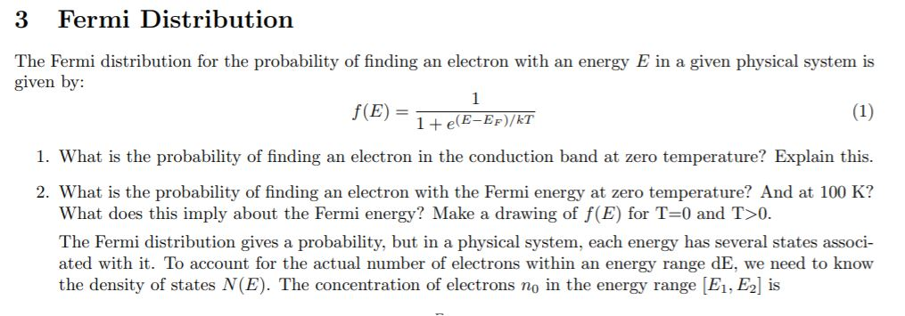 Solved 3 Fermi Distribution The Fermi distribution for the | Chegg.com