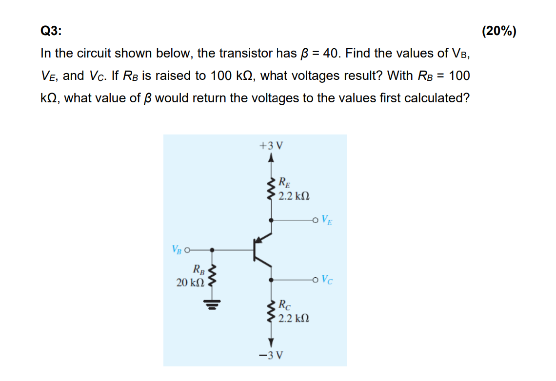 Solved Q3: In the circuit shown below, the transistor has | Chegg.com