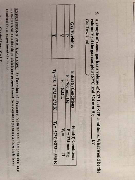 Solved A sample of xenon gas has a volume of 6.32 L at STP | Chegg.com