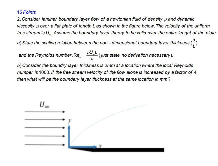 Solved 15 Points 2. Consider laminar boundary layer flow of | Chegg.com