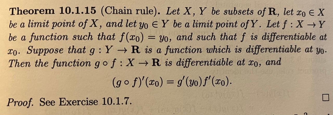 Solved Theorem 10.1.15 (Chain rule). Let X,Y be subsets of | Chegg.com
