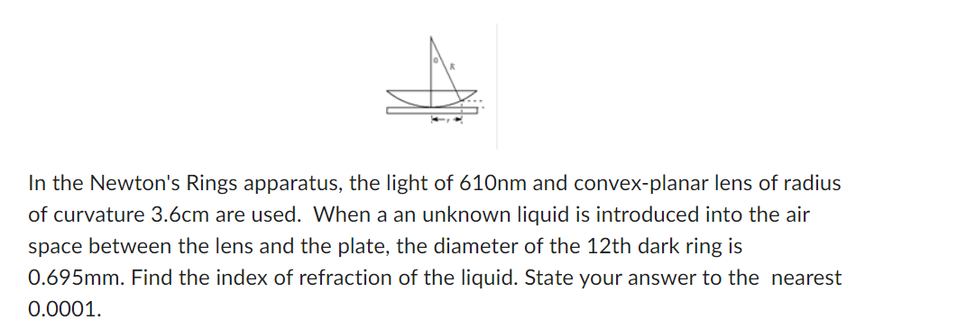 Solved In the Newton's Rings apparatus, the light of 610 nm | Chegg.com