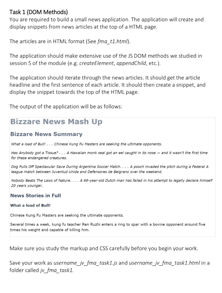 Task 1 (DOM Methods) You are required to build a | Chegg.com