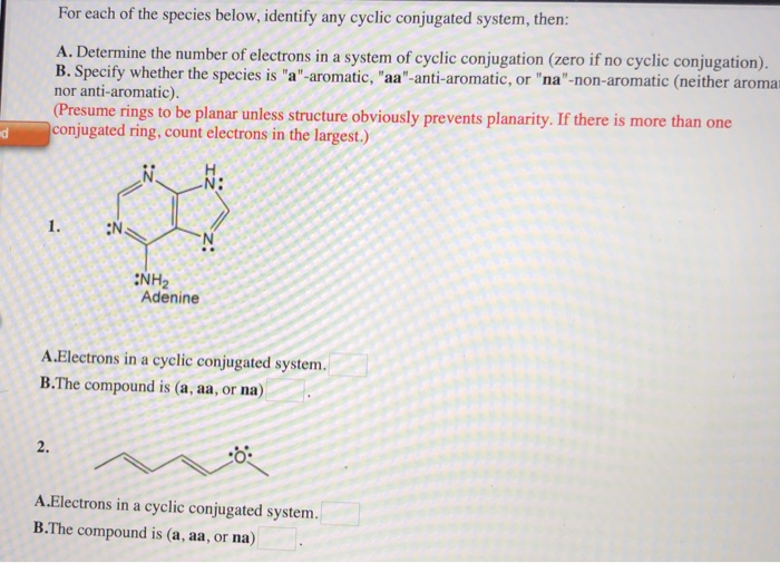 Solved For each of the species below, identify any cyclic | Chegg.com
