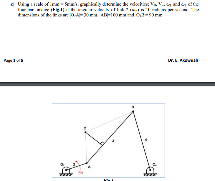 Velocity at VB is point B and Vc is point C Angular | Chegg.com