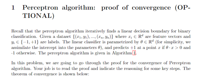 Solved 1 Perceptron algorithm: proof of convergence | Chegg.com