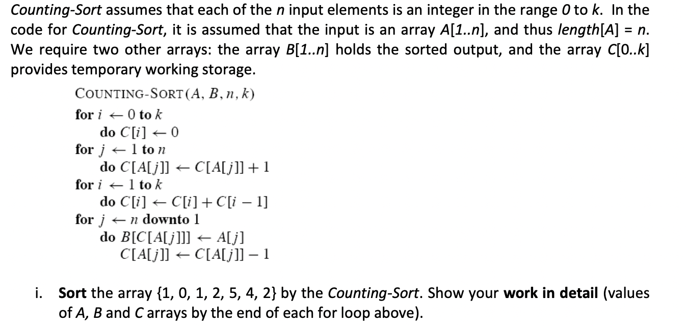 Solved Counting-Sort assumes that each of the n input | Chegg.com