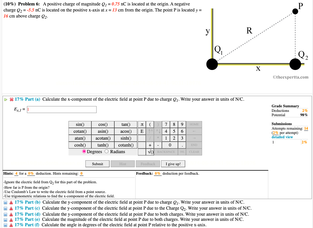 Solved (10\%) Problem 6: A positive charge of magnitude | Chegg.com