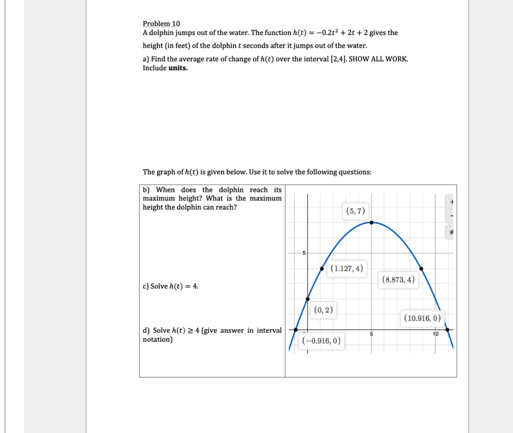Solved Problem 10 A dolphin jumps out of the water. The | Chegg.com