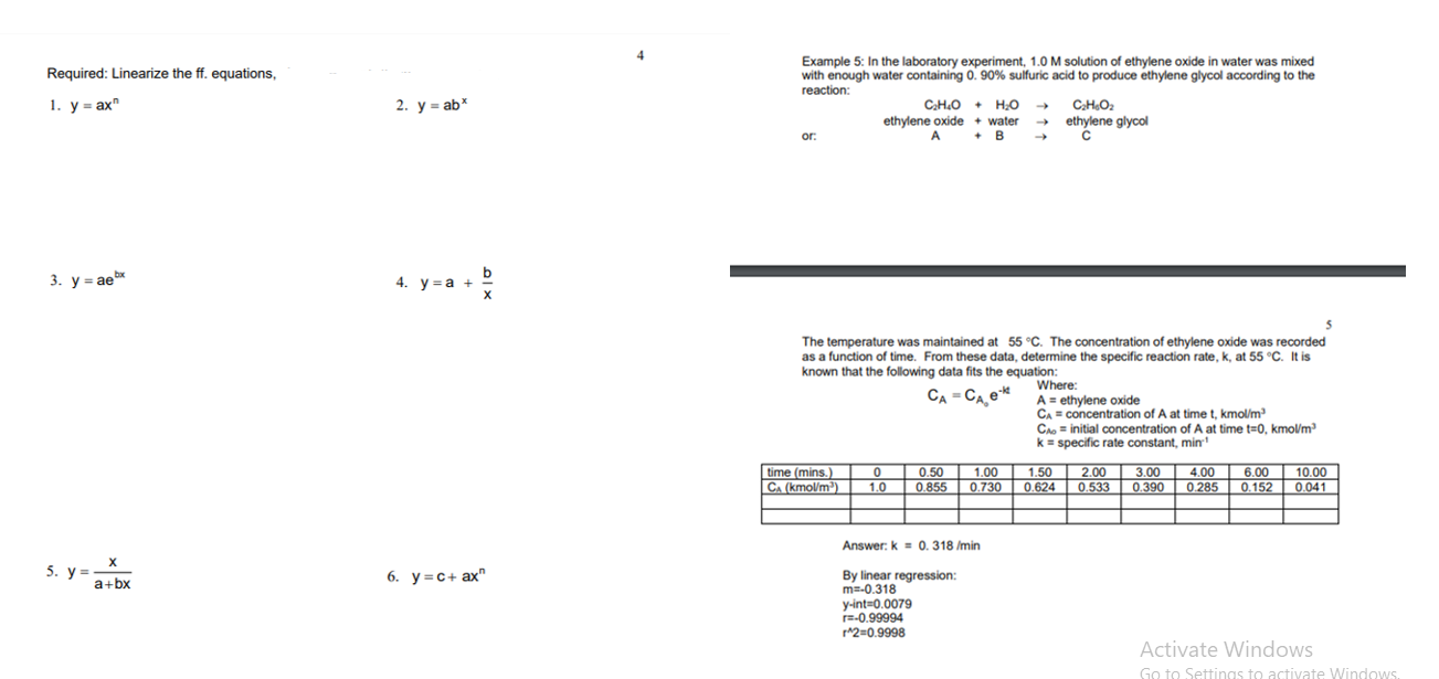 Solved Required: Linearize the ff. equations, 1. y = ax" 2. | Chegg.com