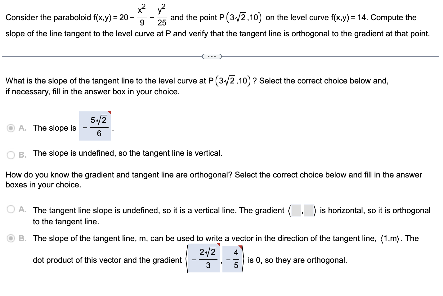 Solved Consider the paraboloid f(x,y)=20−9x2−25y2 and the | Chegg.com