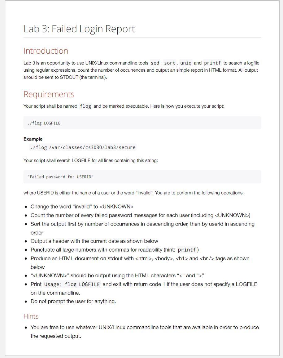 Solved Lab 3 is an opportunity to use UNIX/Linux commandline | Chegg.com