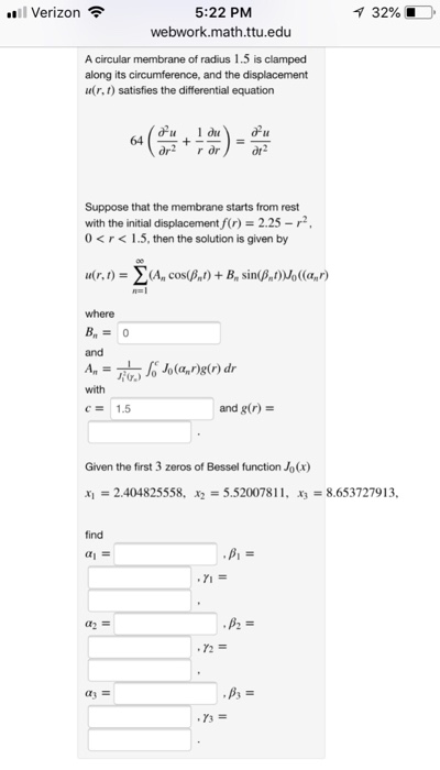 Solved .'Il Verizon令 5:22 PM webwork.math.ttu.edu A circular | Chegg.com