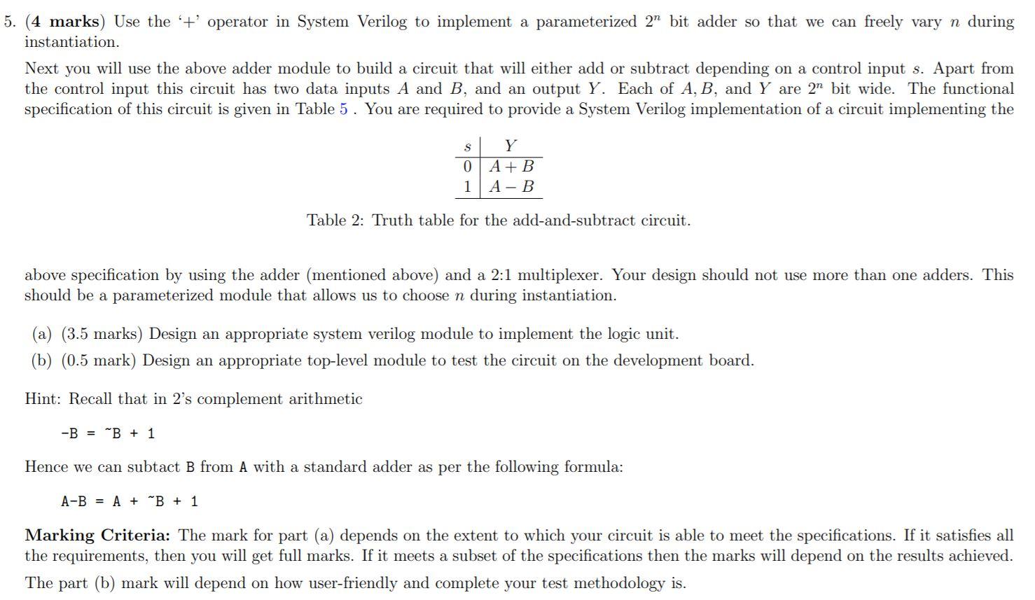 Solved 5. (4 marks) Use the '+' operator in System Verilog | Chegg.com