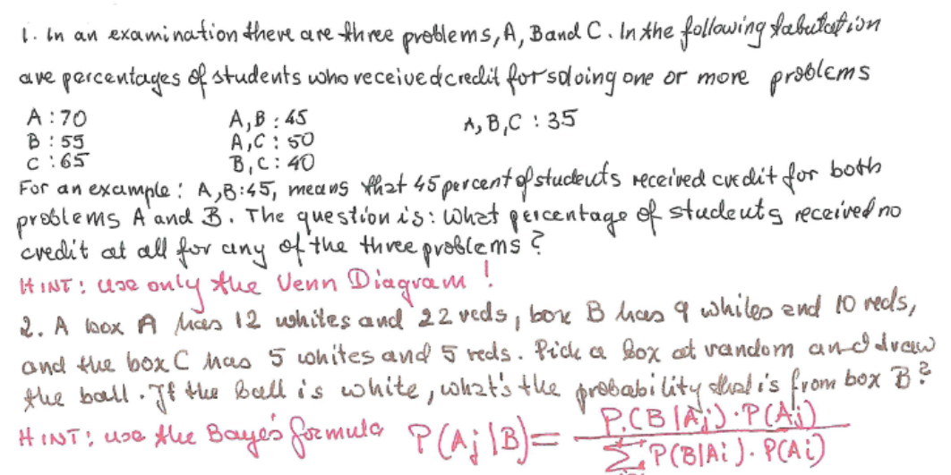 Solved 1. In an examination there are th ree problems, A,B | Chegg.com