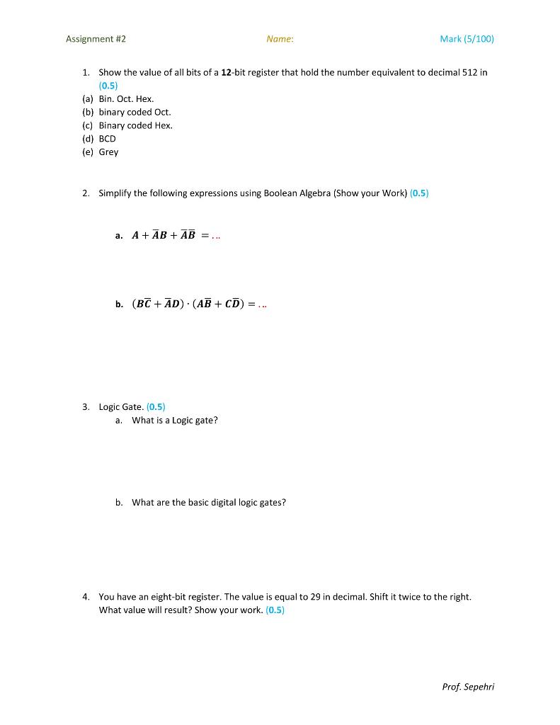 Solved 1. Show the value of all bits of a 12-bit register | Chegg.com
